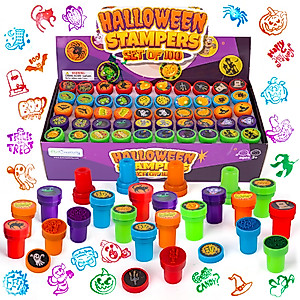 ArtCreativity Bulk Halloween Stampers for Kids - Set of 100 Halloween Stamps - Assorted Trick or Treat Stamper Designs for Halloween - Non-Candy Halloween Trinkets for Kids 3 4 5 6 7+