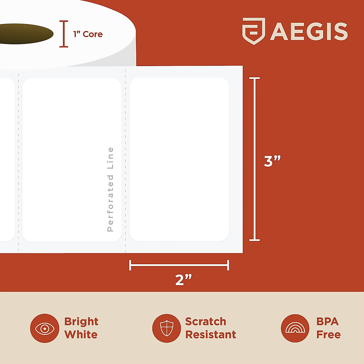Aegis Adhesives - 3” X 2” Direct Thermal Labels for Shipping, Postage, Perforated & Compatible with Rollo, Zebra, & Other Desktop Label Printers (12 Rolls, 700/Roll)