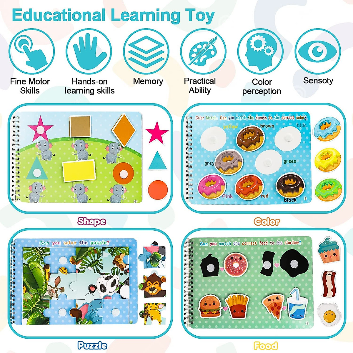 TOY Life Busy Book Preschool Learning Activities Toddler Busy Book with 32 Pages Autism Sensory Learning Materials Preschool Montessori Learning Toys for Kids 3+ Quiet Books for Boys and Girls