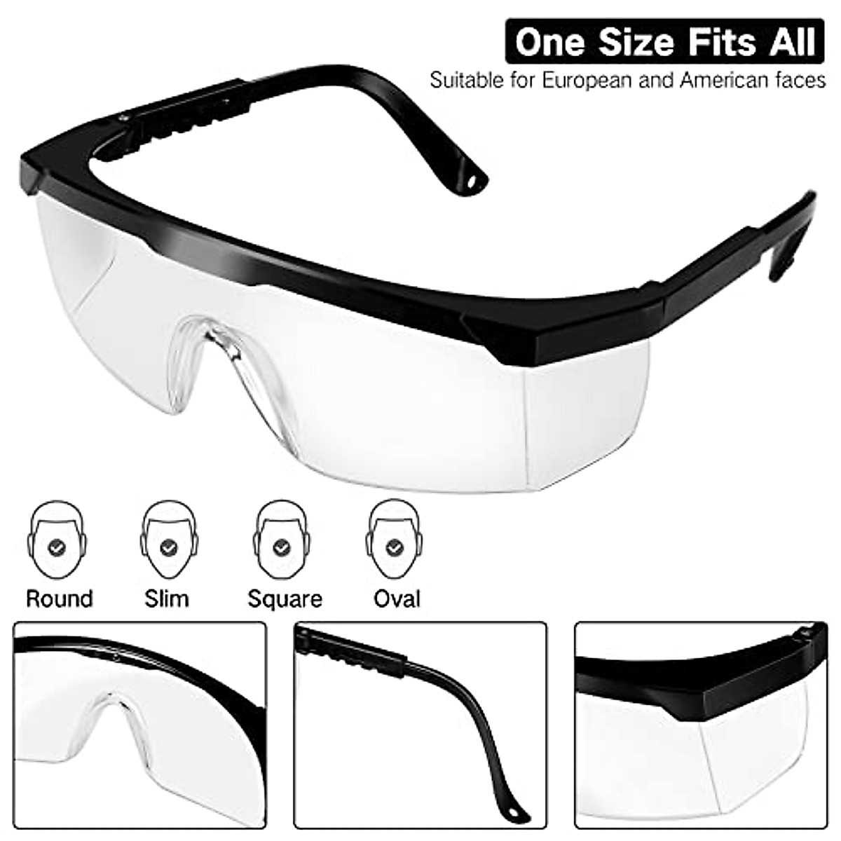 Puzyun [5-Pack] Black Safety Goggles,Clear Anti-fog/Anti-Scratch Safety Glasses Eyes Protection Goggles Protective Eyewear