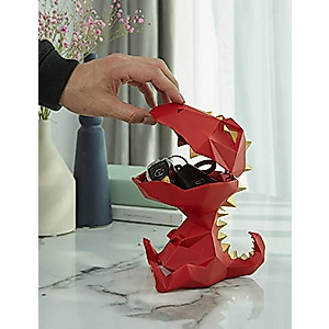 HAUCOZE Candy Dish Cookie Jar Dinosaur Gifts Sculpture Modern Decor Statue Crafts Polyresin Figurine Arts Red 7.1inch