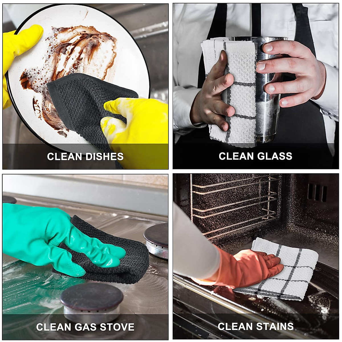 Nialnant 14 Pack Kitchen Towels,8 Pack 12x12 Inches 8 Ring Spun Dish Rags + 6 Pack 13x13 Inches Waffle Weave Dish Towels for Kitchen