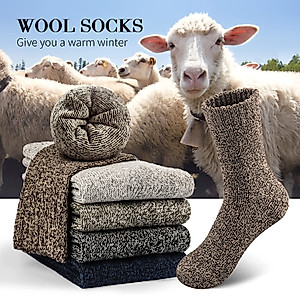 5 Pairs Wool Socks Mens, Warm Winter Socks, Soft Wool Hiking Socks, Casual Crew Socks for Men