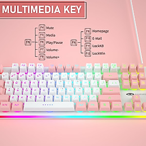 Camiysn Gaming Keyboard, Wired Keyboard with RGB Backlit, Full Size Keyboard with White&Gray Mixed Color Keycaps, Keyboard with 26 Keys Anti-ghosting for Computer/PC/Laptop/Mac/Windows/Office
