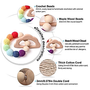 Beech Wooden Teethers 4 Packs, Natural Baby Teething Toys Wood DIY Soothing Charms, Chewable Toy Toddler Gift Jewelry, Cloud Cat Star Bird