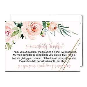 Paper Clever Party Graceful Floral Baby Shower Thank You Cards with Envelopes - 25 Pack - 4x6 Blank Notes with Prefilled Message from Baby Girl - Blush and Greenery Design