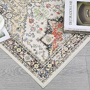 GarveeHome 9x12 Washable Rug Boho Rugs for Living Room Indoor Soft Large Area Rug Low Pile Non-Shedding Accent Rug Non Slip Vintage Rug Traditional Foldable Throw Carpet for Bedroom Home Office Beige