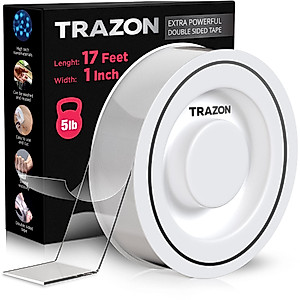 Double Sided Tape Heavy Duty - 17Ft, 1 Inch - Removable Mounting Tape - Strong Adhesive, Washable and Reusable - Wall Tape for Picture Photo Carpet Decoration - Poster Tape Roll