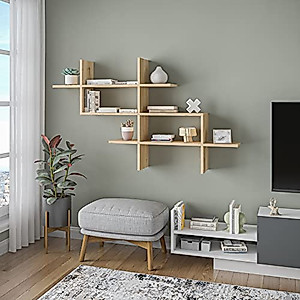 Ada Home Decor Warren Modern Oak Wall Shelf 32.5'' H x 59'' W x 8.5'' D/Wall Storage/Shelving Unit