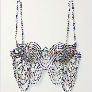 STONEFANS Rhinestone Bra Body Chains for women Sexy Colorful Fashion Bikini Crystal Chest Chain Bra Beach Lingerie Body Jewelry for Women Rave Outfit