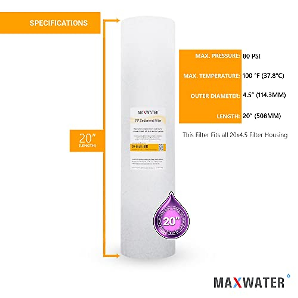 1, 5, or 10 Micron Variable Pack 20" x 4.5" BB Whole House Melt-Blown Polypropylene Sediment Water Filters Compatible with 20" BB Whole House Water Filter Systems (5 Micron, 10 Count)