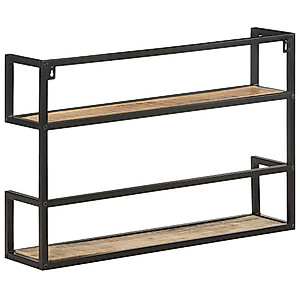 vidaXL Wall Shelf - Industrial Hanging Shelves with Black Iron Frame, Constructed from Rough Mango Wood, Ideal for Books and Decor Display, Size: 31.5"x7.9"x23.6"