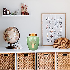 Stylitzy Medium Urn for Human Ashes,Decorative Ceramic Cremation Urn for Human or Pet Ashes,Small Keepsake Urn for Sharing Ashes Hold Up to 65 Cubic Inch,Tree of Life Design Memorial Urns (Green)