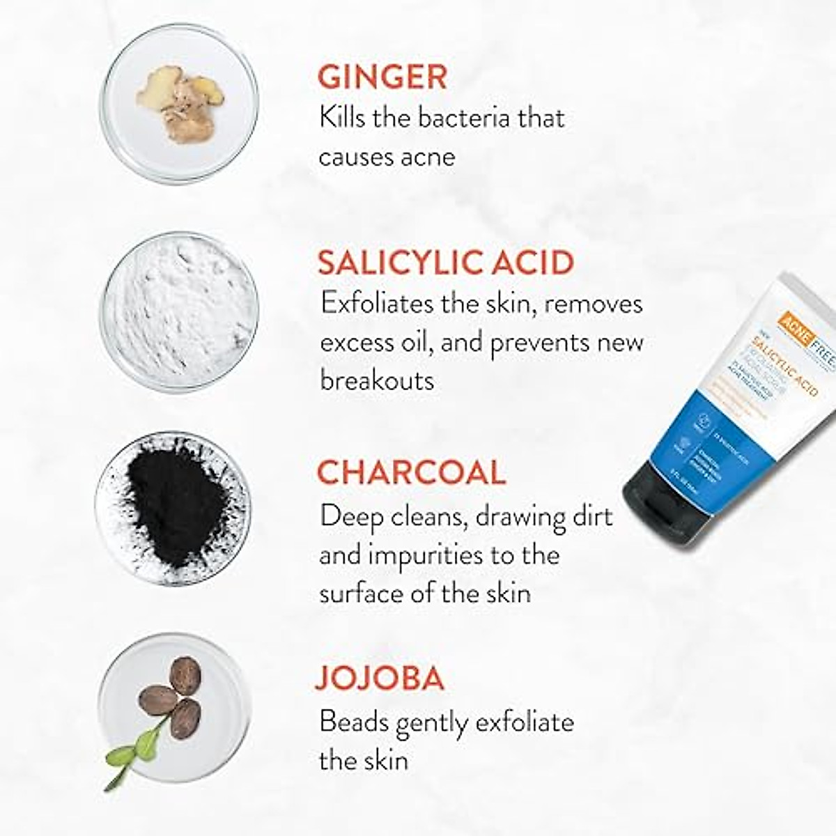 AcneFree Blackhead Removing Exfoliating Face Scrub with 2% Salicylic Acid and Charcoal Jojoba, 5 Ounce - Pack of 2