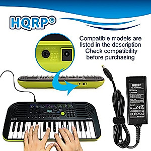HQRP AC Adapter Compatible with Casio CTK-2200 / CTK2200 / CTK-2080 / CTK2080 / CTK-2300 / CTK2300 Keyboards Power Supply Cord Plus HQRP Euro Plug Adapter