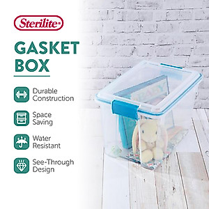 Sterilite 20 Qt Gasket Box, Stackable Storage Bin with Latching Lid and Tight Seal, Plastic Container to Organize Basement, Clear Base and Lid, 6-Pack
