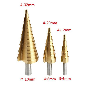MUXSAM 3Pcs Step Drill Bit Set, HSS Titanium Drill bit, 3-Flat Shank Cone Drill Bits, 2-Flute Design Step Drill , Multi Size Stepped Up Unibit for Plastic, Wood, Sheet Metal Hole Drilling, DIY Lovers(4-12mm/4-20mm/4-32mm)