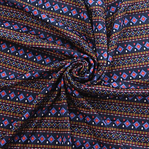 Cobalt Aztec DBP Fabric - Double Brushed Polyester 4 Way Stretch - 1/2 yard