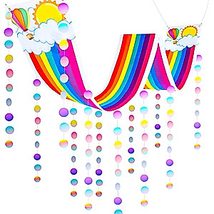 Spiareal Hanging Rainbow and Cloud Ceiling Decorations Rainbow Party Ceiling Decorations with Rainbow Paper Garland Circle Dots Rainbow Party Decorations for Birthday Wedding, Baby Shower, Classroom Streamers