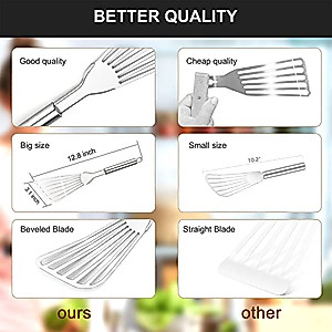 2-Piece Cualork Fish Spatula, Upgrade Metal Spatula, Big Size Spatula Stainless Steel, Premium Kitchen Spatula Set, Thickness Blade Spatulas Turner for Cooking, Flipping, Turning, Frying and Grilling