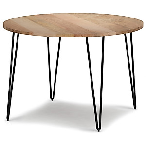 SIMPLIHOME Hunter Round Dining Table, Solid Mango Wood Tabletop in Natural and Powder-Coated Iron Metal Base in Black, 45-inches Round, Modern Industrial Kitchen Table for up to 4 People
