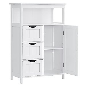 VASAGLE Bathroom Floor Storage Cabinet, Bathroom Storage Unit with 3 Drawers, Bathroom Cabinet Freestanding, Adjustable Shelf, 11.8 x 23.6 x 35.4 Inches, White UBBC542P31