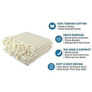 DEMMEX 2022-90x82 Inches XXXL Turkish Cotton Multipurpose Blanket, Throw Blanket Bedspread, Beach Picnic Blanket 3lb (Beige)