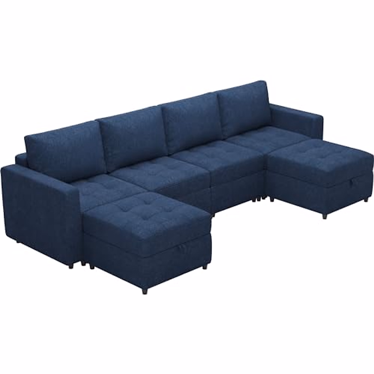 Belffin Fabric Modular Convertible Sectional Sofa U Shape Pull Out Couch with Ottomans 6 Piece Sofa Sectional Set Sleeper Couch with Double Reversible Chaises and Storage for Living Room Blue