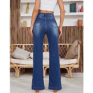 Qazel Vorrlon Wide Leg Jeans High Waisted Flare Baggy Jeans for Women Boyfriends Straight Jeans Stretch Denim Pants Trendy Y2K Dark Blue