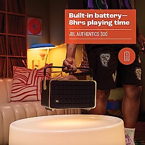 JBL Authentics 300 - Retro Style Wireless Bluetooth/WiFi Home Speaker, Built in Battery (4800mAh), Music Streaming Services via Built-in Wi-Fi, Built in Alexa and Google Assistant