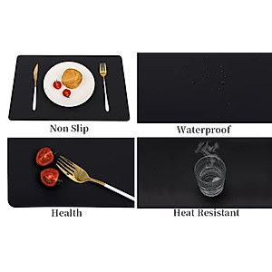 Vinjiasin Black Leather Placemats for Dining Table Set of 4, Waterproof Wipeable Placemats, Heat Resistant Non Slip Rectangle Indoor Place mats, Easy to Clean Christmas Decorations