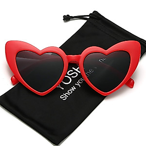 YOSHYA Clout Goggle Heart Sunglasses Vintage Cat Eye Mod Style Retro Kurt Cobain Glasses (Red Grey)