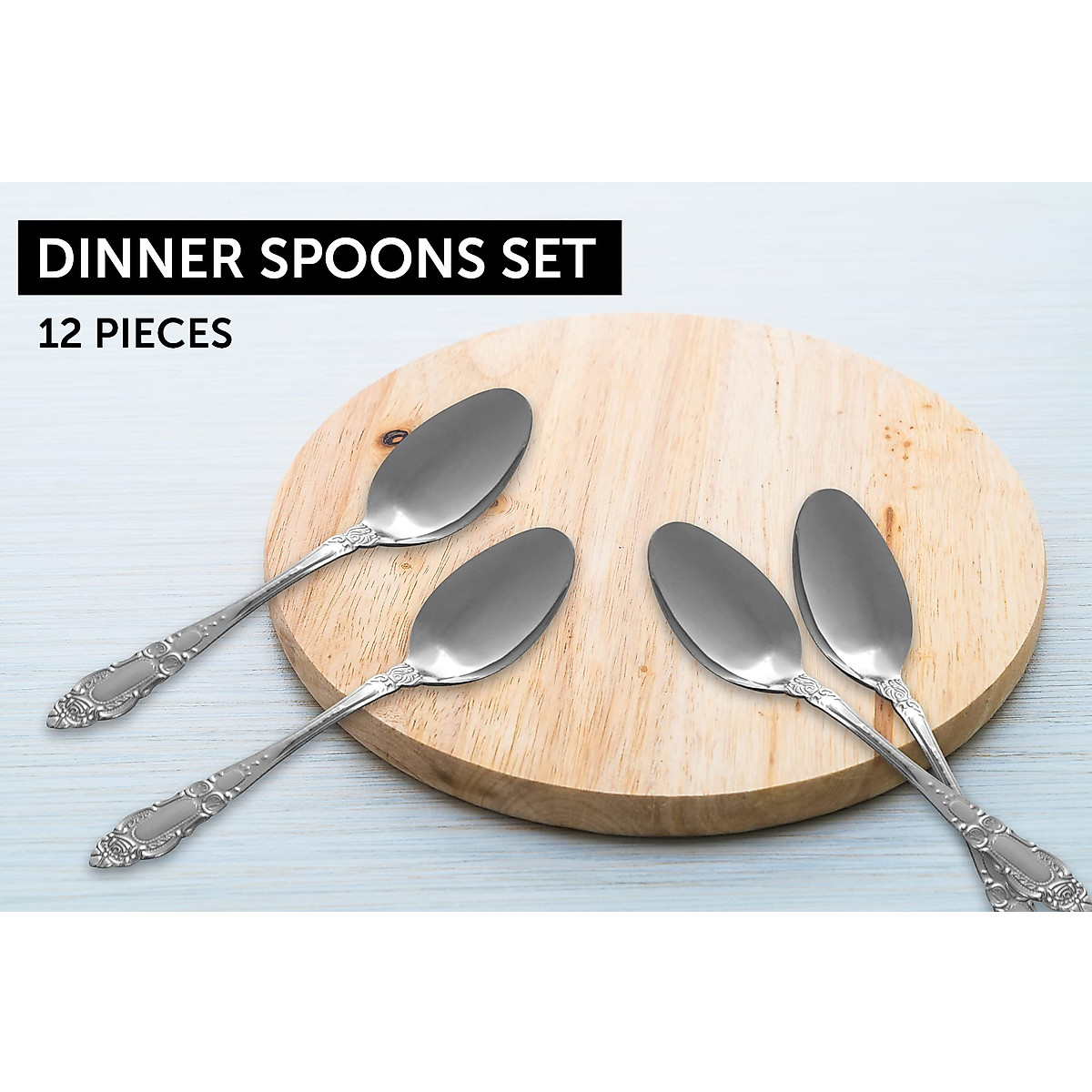 DecorRack 12 pieces Dinner Spoons, Food Grade Stainless Steel Spoons, 7.5 inches, Flatware for Home, Restaurant, Dishwasher Safe. (12 Pack)