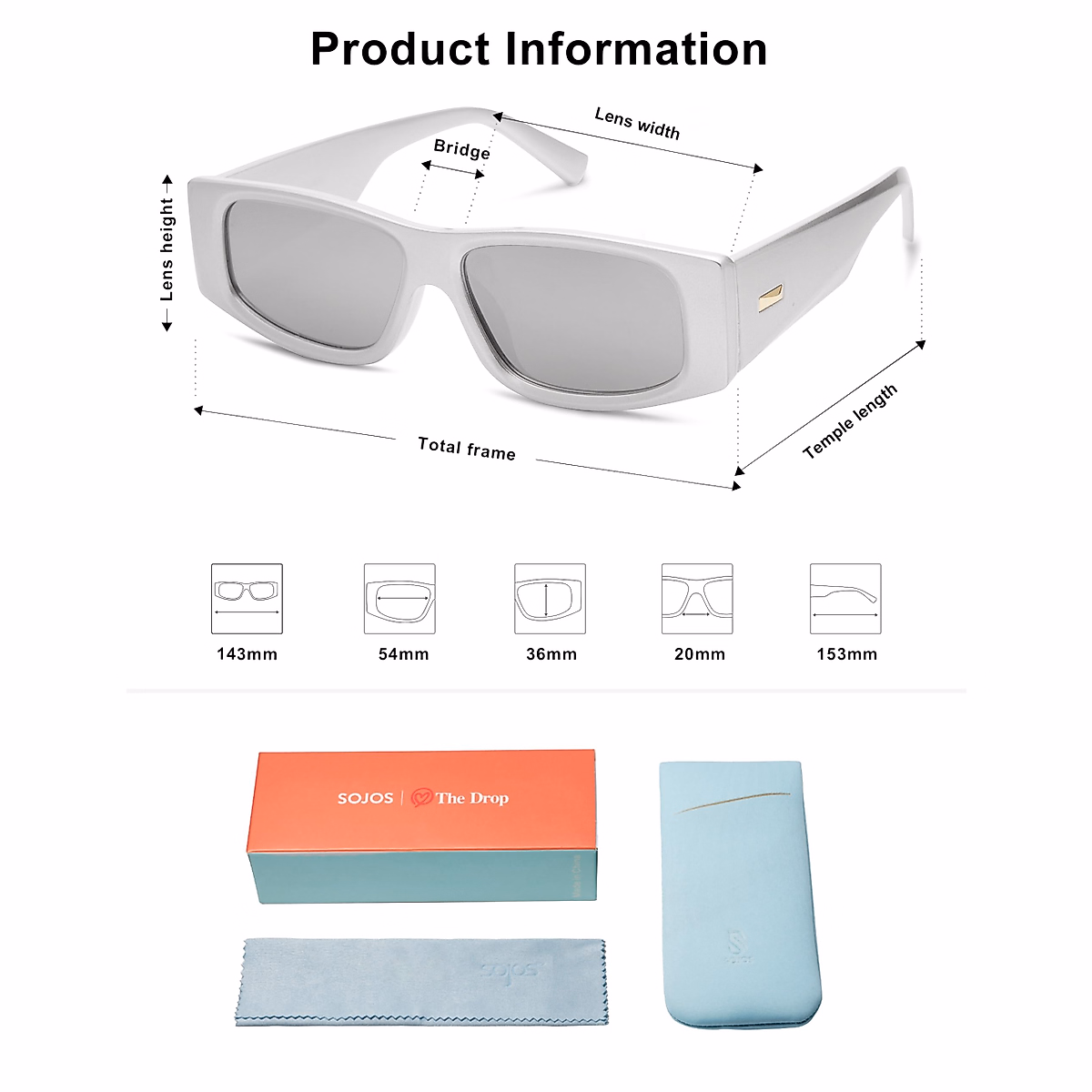 SOJOS Trendy Y2K Polarized Rectangle Sunglasses for Women Men Retro Designer Rave Sunglasses SJ2228, Bright Silver/Silver Mirrored