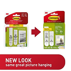 Command Medium and Large Picture Hanging Strips, Damage Free Hanging Picture Hangers, No Tools Wall Hanging Strips for Living Spaces, 12 Medium Pairs and 16 Large Pairs (Pack of 1)