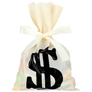 Tinlade 60 Pieces 6 x 9 Inch Money Treat Bags Sign Party Favor Candy Bag Loot Bags for Party Sign Sacks with 25 Yards Ribbon for Party Favor Theme Supplies