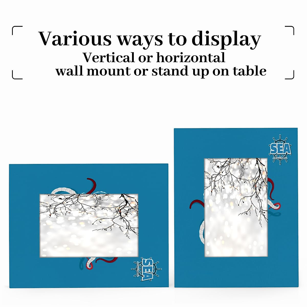 POFATO Red Octopus Sea Adventure 5x7 Picture Frame Wood Photo Frame for Tabletop Display Wall Mount Picture Frame Display 5 x 7 Inch Photo Wall Decor Home Gift Frames