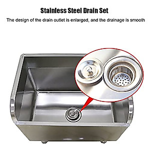 Commercial Stainless Steel Mop Sink Washing Basin, Floor Mount Mop Service Basin Wash Station with Drain Pipe/Strainer, for Restaurant/Business/Garages/Basements,201,450mm