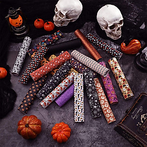 20 Pieces Halloween Faux Leather Sheets Halloween Pattern Fabric Sheets Ghost Pumpkin Spider Printed Faux Leather Fabric Glitter Light Fabric Sheets for DIY Halloween Craft Making, 8.3 x 6.3 Inch