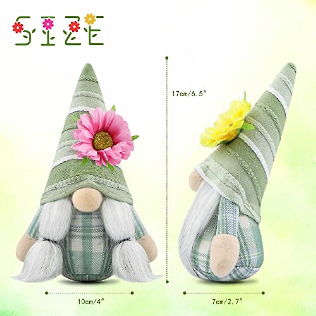 Gehydy Set of 2 Summer Gnomes Plush Flower Decoration Spring Gnome Gift Handmade Green Scandinavian Tomte Stuffed Xmas Decor for Home Kitchen Tiered Tray