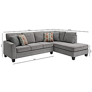 112" Wide Large Modern Upholstered L-Shaped Sectional Sofa with 4 Cushions, Modern Tufted Micro Cloth Couch with Soft Memory Foam Seats, 5 Seater Sofa - Light Grey - Oliver & Smith