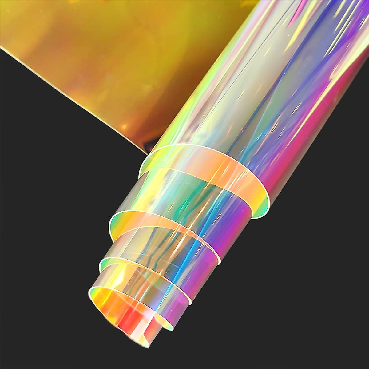 XHT 0.4mm Holographic Transparent Film Mirror Laser Iridescent TPU Vinyl Waterproof Material for DIY Hair Bows Sewing Patchwork (Iridescent-0.4mm)