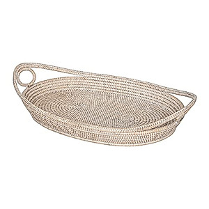 KOUBOO La Jolla Oval Rattan Tray with Looped Handles, White-Wash, Large