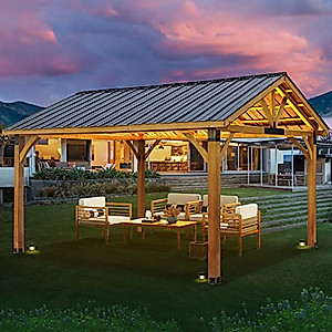 U-MAX Wooden Gazebo 14.5x11ft for Outdoor BBQ Grill and Relaxation, Sturdy Brown Permanent Pavilion for Patios, Gardens, and Lawns