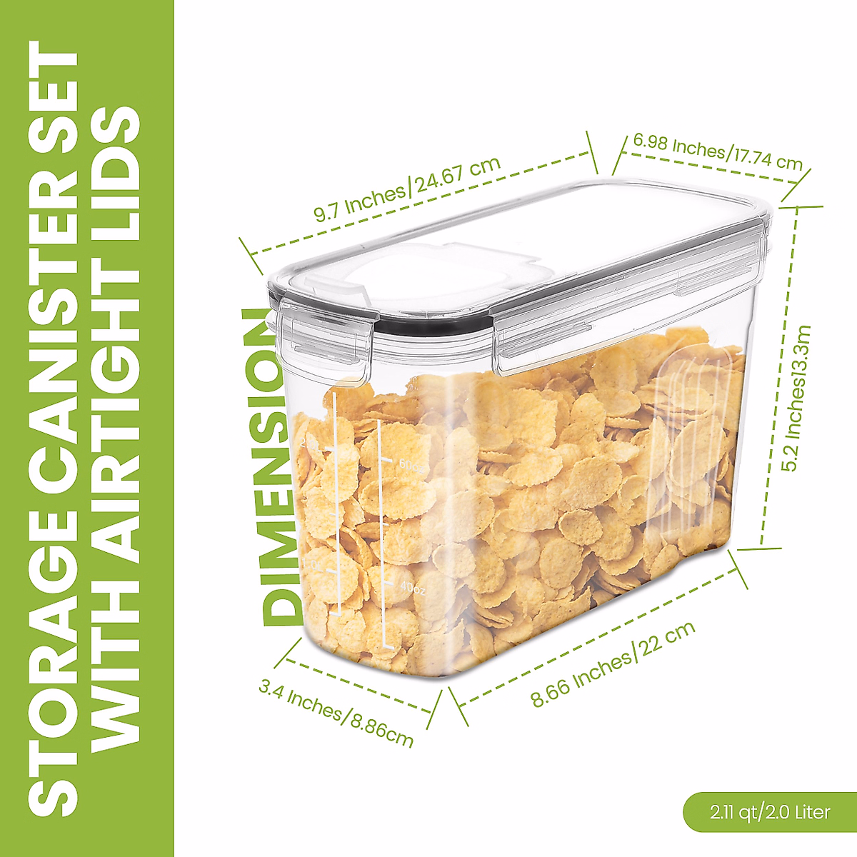 Utopia Kitchen Cereal Containers Storage - Liter Airtight Food Storage Containers & Cereal Dispenser For Pantry Organization And Storage (Clear, 2 Liter Pack of 4)