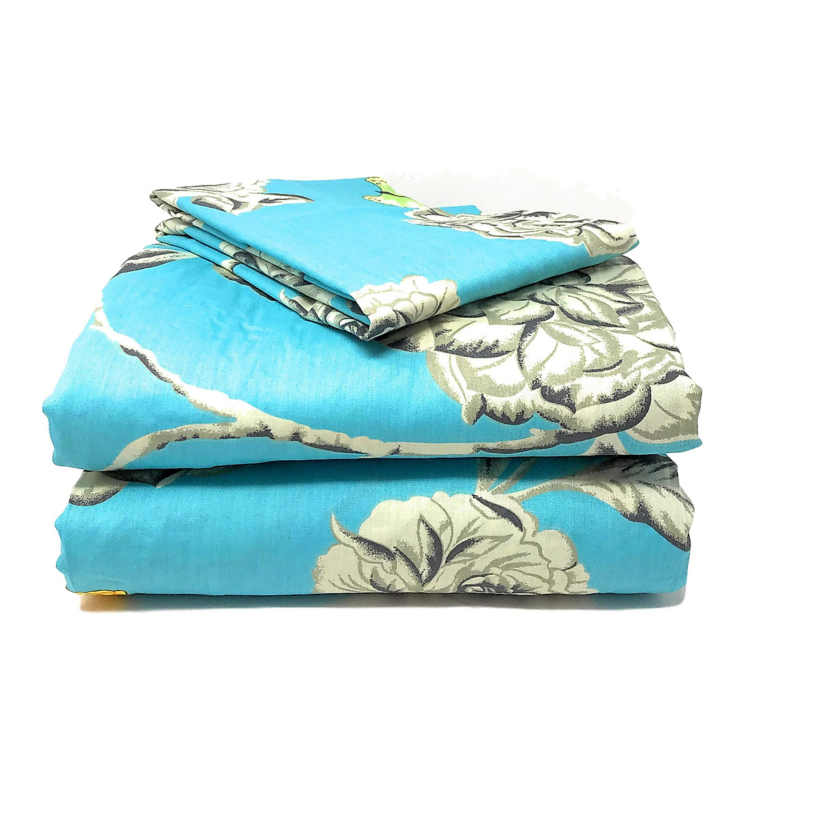 Tache Floral Colorful Aqua Blue Duvet Cover - Butterfly Wonderland - Luxurious Cotton Reversible Duvet Cover with Zipper Closure and Security Ties/Ribbons - 3 Piece Set - King
