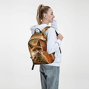 FeHuew 16 inch backpack Cute Fox Laptop Backpack Full Print School Bookbag Shoulder Bag for Travel Daypack
