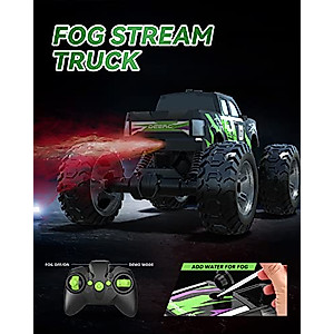 DEERC DE44 Remote Control Monster Truck with Fog Mist, Dual Motors Off Road RC Car, 4WD Rock Crawler with LED Lights, Spray Water Mist, 70+ Min Play, Toy Vehicle for Boys Girls and Adults