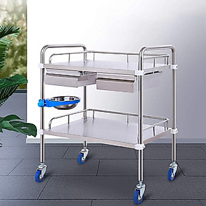 Utility Cart Lab Serving Cart, Medical Cart 3-Tier Medical Trolley with Drawers and Dirt Bucket,Assemble Small Surgical Cart for Lab Equipment,Detachable Stainless Cart Load 100 Kg ( Size : Large )