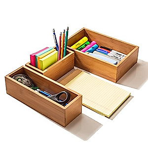 Seville Classics Bamboo Premium Organizer Storage Bins for Kitchen Silverware, Pantry, Closet, Office Desk, Pens, Utensils, Makeup, K Cup, Bamboo, Bin Set (10 Piece)